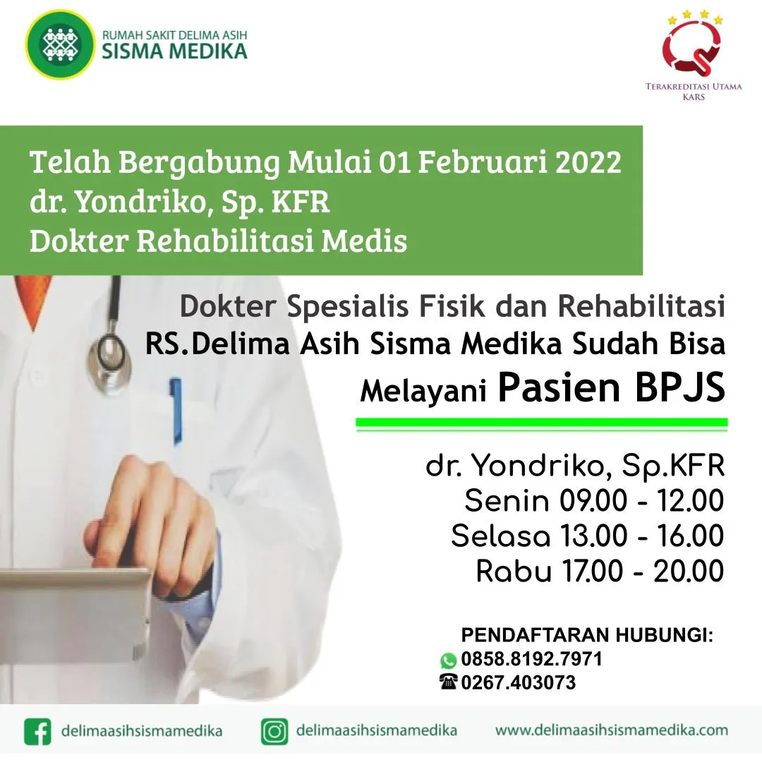 Telah Bergabung dr. Yondriko, Sp.KFR Spesialis Rehabilitasi Medis - Rumah Sakit Delima Asih ...